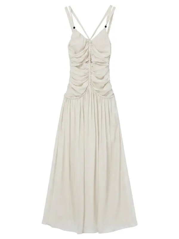 BELSIZE25 Silk Resort Dress With Hand-woven Rope Straps - White