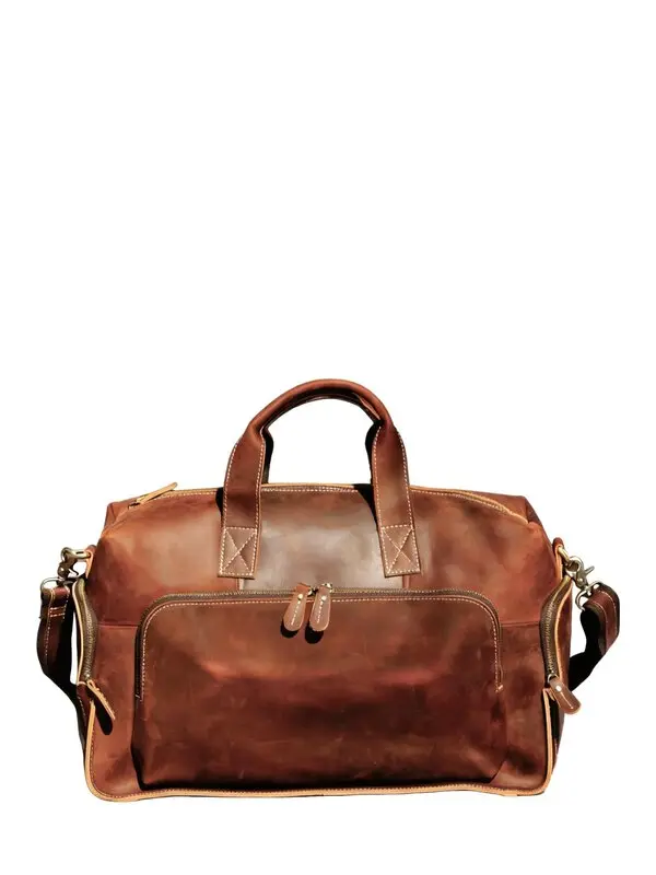 TOURI Genuine Leather Boarding Bag With Front Pockets - Brown