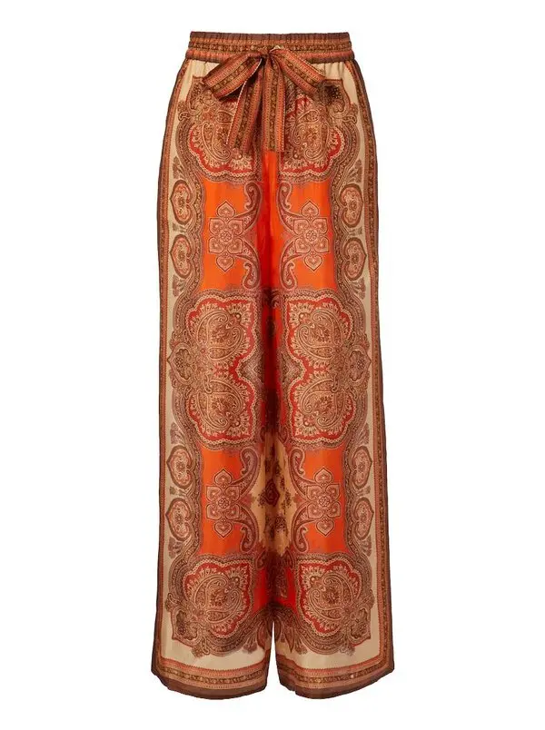 Zimmermann Mahon Paisley Silk Palazzo Pants - Brown