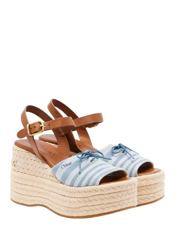Chloé Striped Canvas Espadrille Wedge Sandals With Buckle-fastening Ankle Strap - Blue