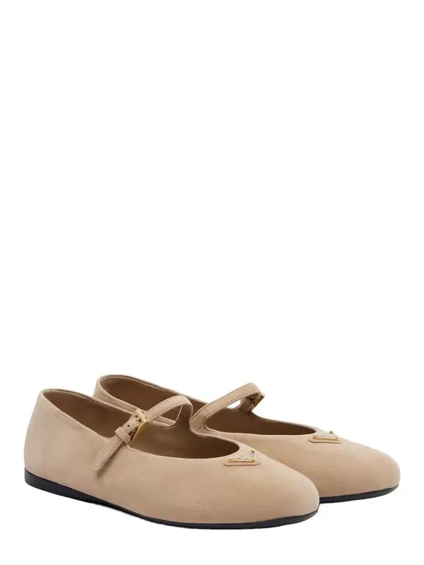 Prada Suede Mary Jane Flats - Beige