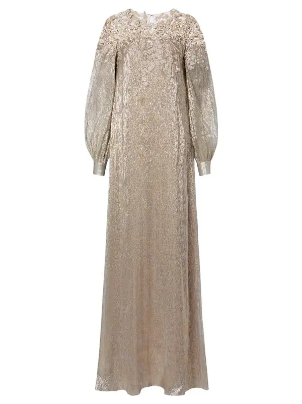 Oscar De La Renta Embellished Silk-blend Gown - Gold