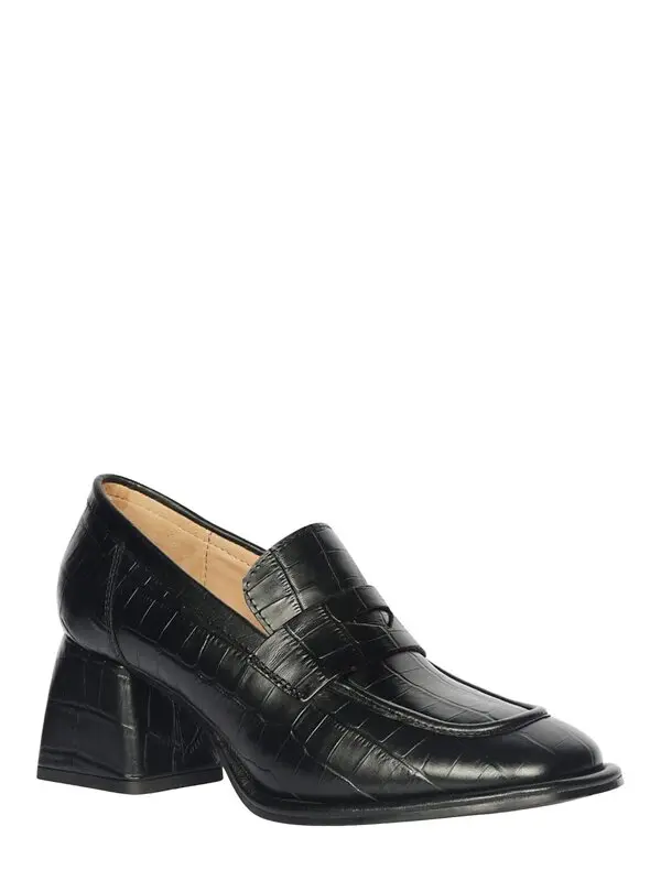 SAINT G Viviana Croc Effect Block Heel Loafers - Black