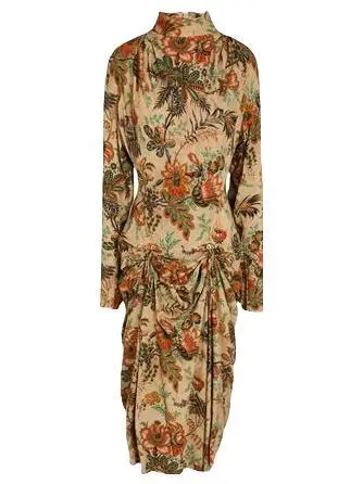 VIVIENNE WESTWOOD Sand Viscose Floral Print Midi Dress - Beige