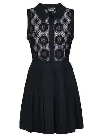 Moschino Sleeveless Lace & Pleated Mini Dress - Black