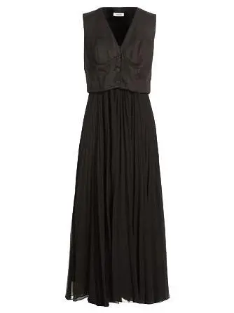 Sandro Midi Dress Pleated Twill Crepe - Black