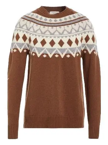 WOOL & CO Fair Isle Crewneck Sweater - Brown