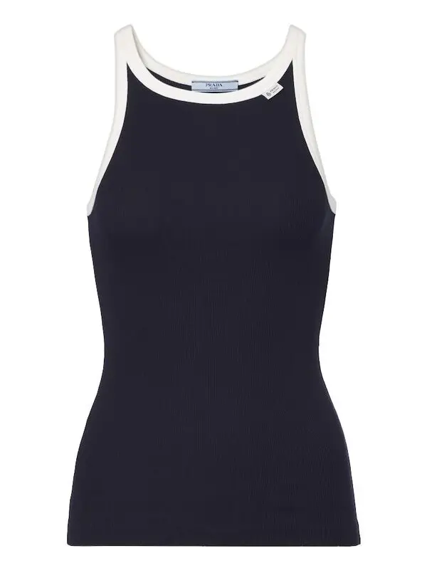 Prada Ribbed-knit Cotton Tank Top - Blue