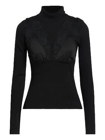 Blumarine Ribbed-knit Turtleneck With Lace Trim - Black