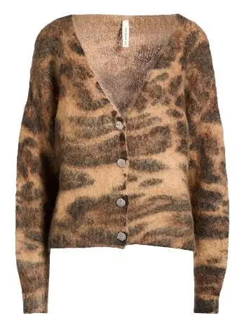 TENSIONE IN Leopard Print Mohair Wool Blend Cardigan - Camel