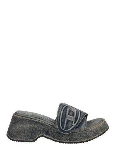 DIESEL® Denim Slide Sandals With Block Heel - Navy
