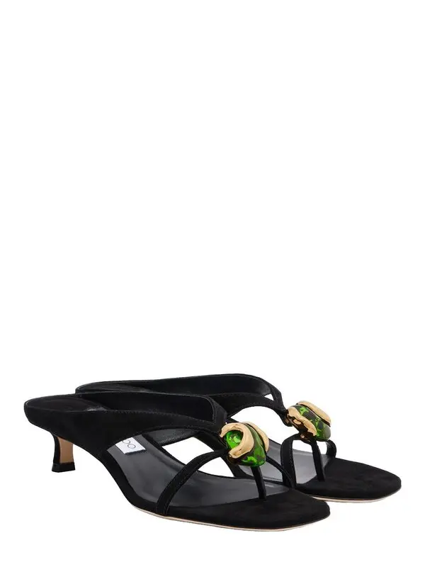 JIMMY CHOO Embellished Suede Thong Sandals - Black