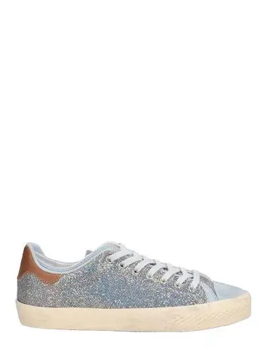 HIDNANDER Low-top Sneakers In Distressed Suede And Glittered Mesh - Silver