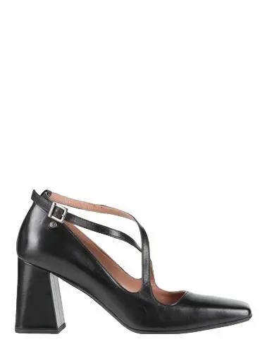 POLLINI Leather Square Toe Block Heel Pumps - Black