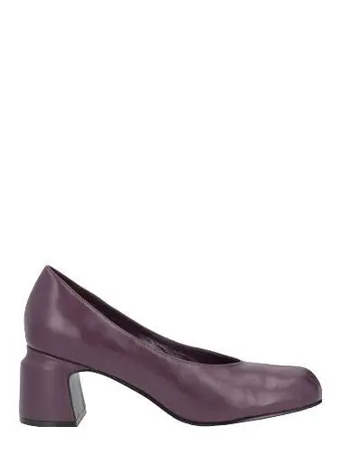 JEANNOT Plum Leather Block Heel Pumps - Purple