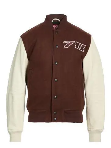 DIESEL® Wool, Nylon, And Cow Leather Varsity Jacket - Brown