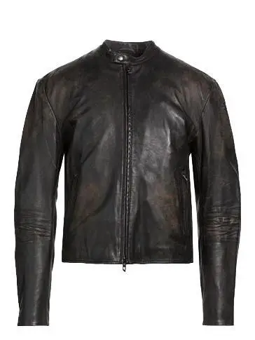 DIESEL® Leather Embroidered Logo Biker Jacket - Black