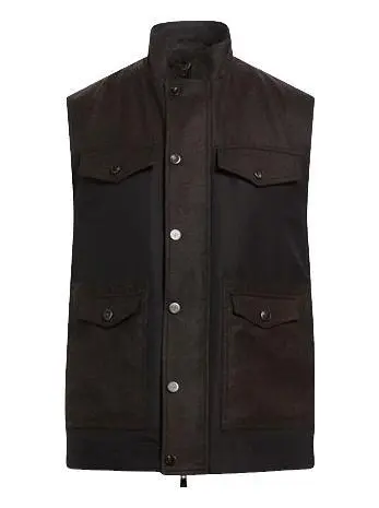 Isaia Vest In Dark Wool And Polyamide - Brown