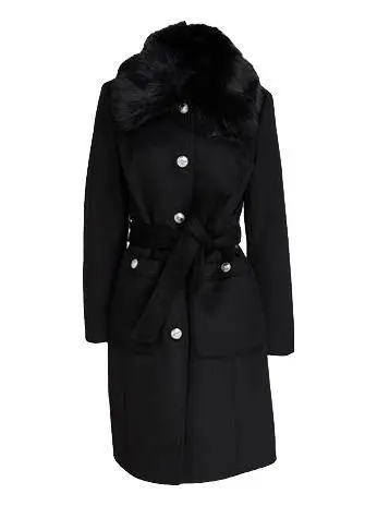 Karl Lagerfeld Single-breasted Wool Blend Coat With Fur Trim - Black
