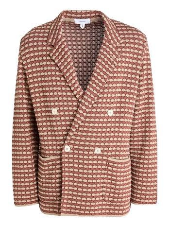 LARDINI Multicolor Intarsia-knit Cotton Double-breasted Blazer - Brick