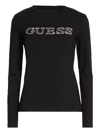 Guess Embellished Logo Long Sleeve Cotton T-shirt - Black