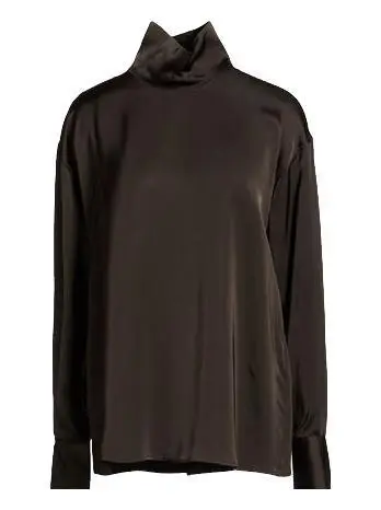 Fabiana Filippi Turtleneck Long Sleeve Satin Top - Brown