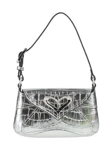 Pinko Metallic Crocodile-embossed Leather Baguette Bag - Silver