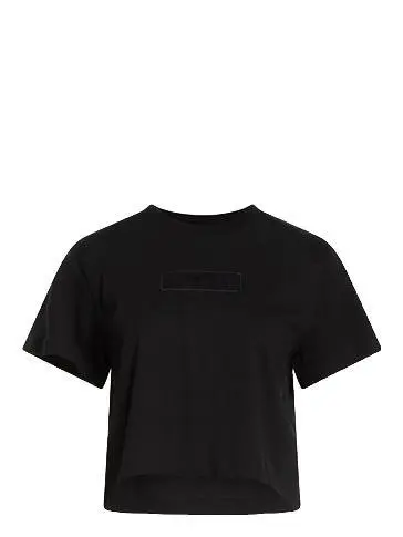 DIESEL® Cotton Cropped T-shirt With Embroidered Logo - Black