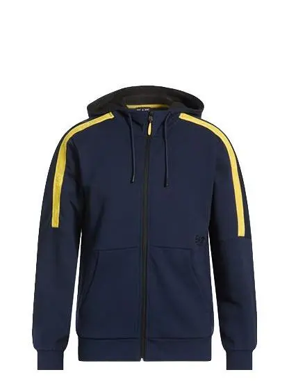 EA7 Cotton And Polyester Hooded Sweatshirt With Side Stripes - Blue