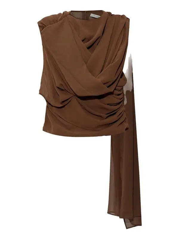 GESTUZ Asymmetrical Draped Top - Brown