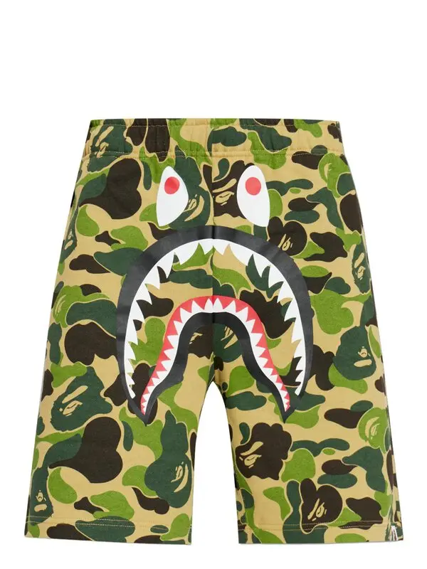 A BATHING APE Printed Camouflage Shark Motif Shorts - Green