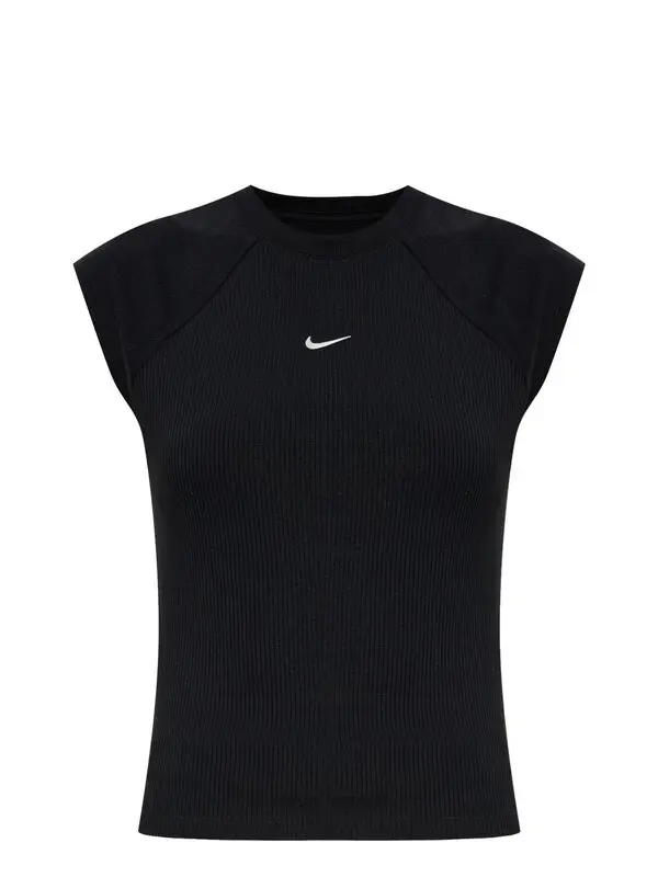 Nike Ribbed Knit Top With Contrast Logo - Black