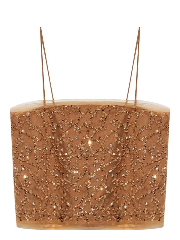 Munthe Nannali" Sequined Mesh Top - Brown