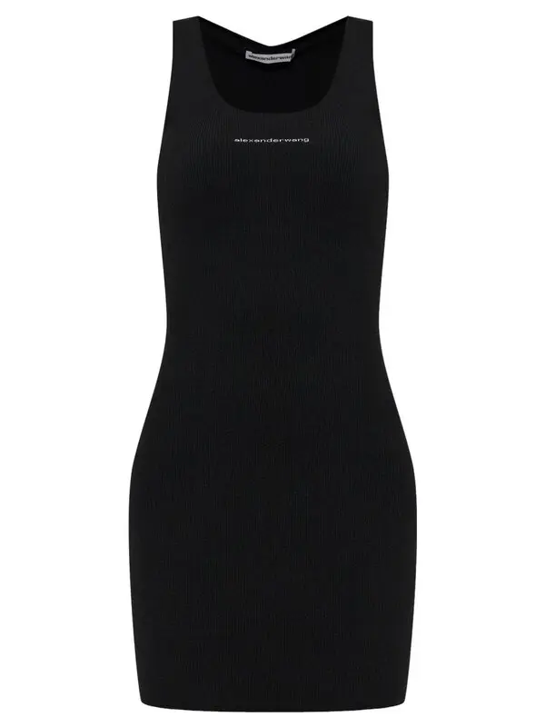 Alexander Wang Logo Ribbed Knit Mini Dress - Black