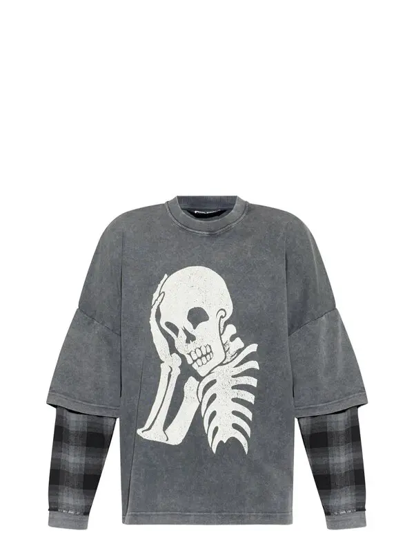 Palm Angels Oversized Skeleton Print Layered Sweatshirt - Grey