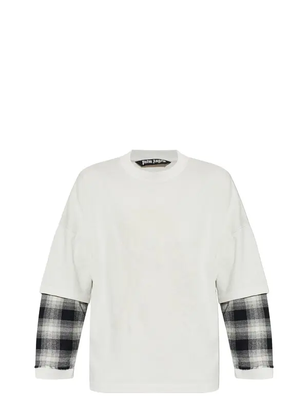Palm Angels Crewneck Sweatshirt With Checked Inserts - White