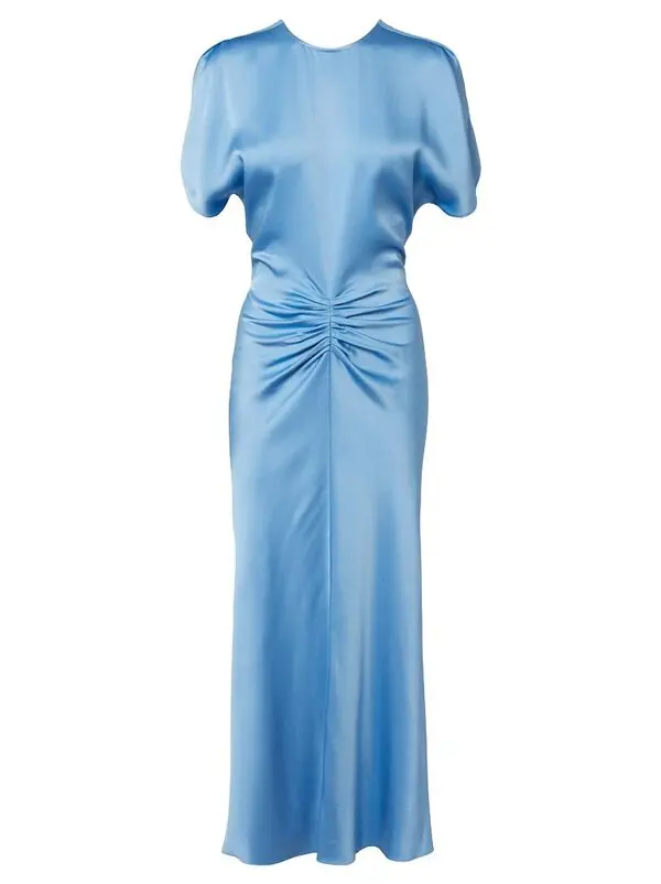 Victoria Beckham Gathered Satin Midi Dress - Blue