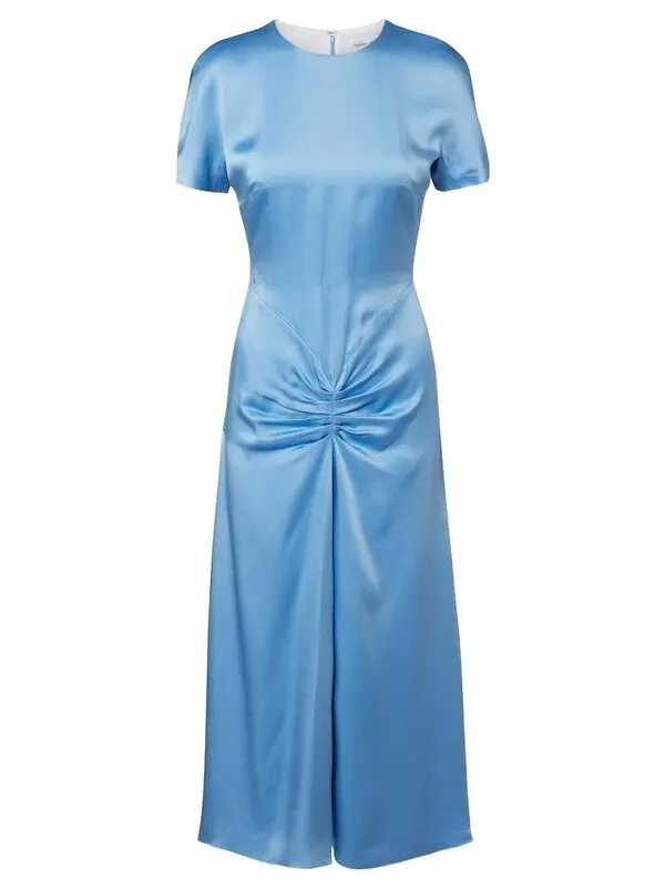 Victoria Beckham Gathered Satin Midi Dress - Blue