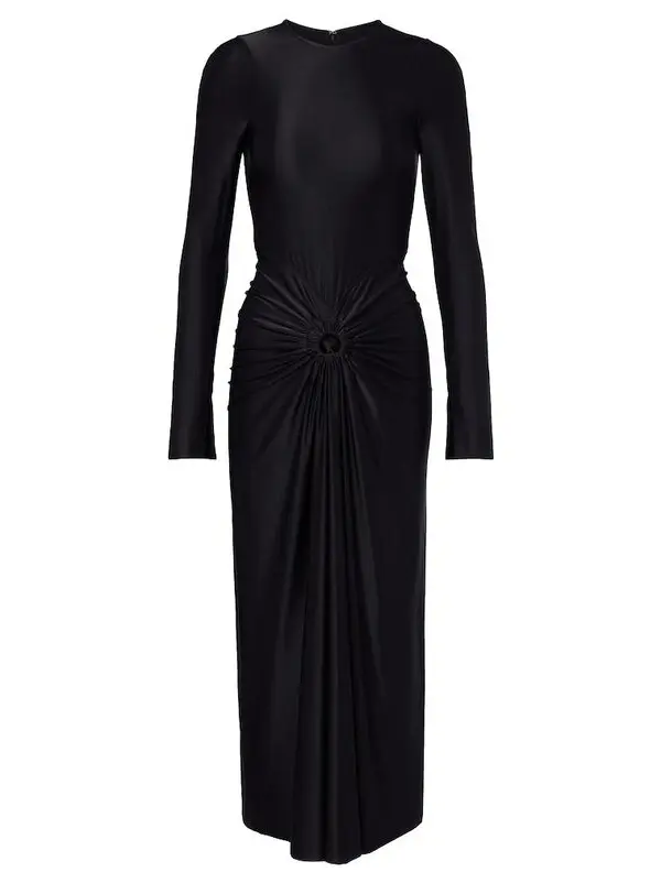 Victoria Beckham Gathered Jersey Midi Dress - Black