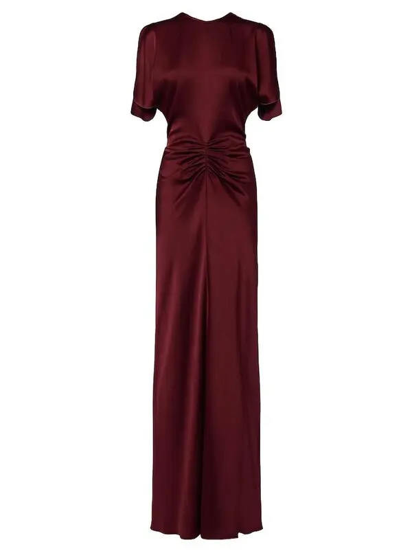 Victoria Beckham Isabella Gathered Satin Gown - Burgundy