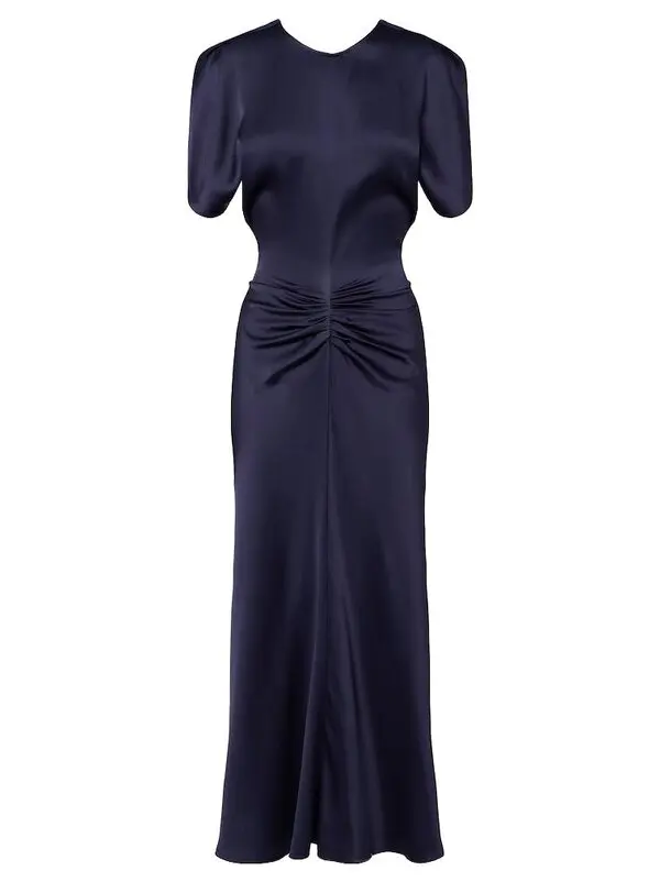 Victoria Beckham Bela Gathered Satin Midi Dress - Blue