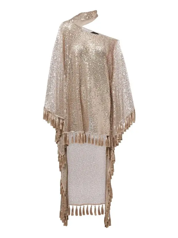TALLER MARMO Trebbia Asymmetric Sequined Mesh Kaftan - Gold