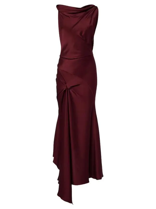 Victoria Beckham Posy Draped Satin Midi Dress - Burgundy