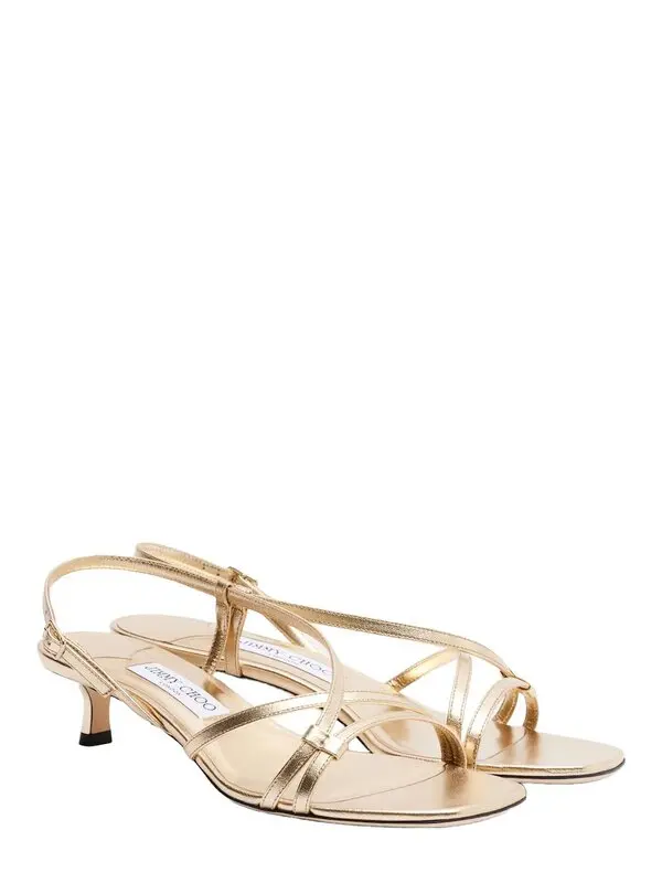 JIMMY CHOO Farris Metallic Leather Slingback Sandals - Gold