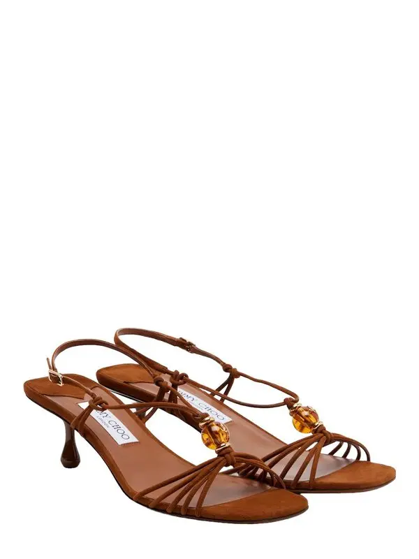 JIMMY CHOO Lova Embellished Suede Sandals - Brown