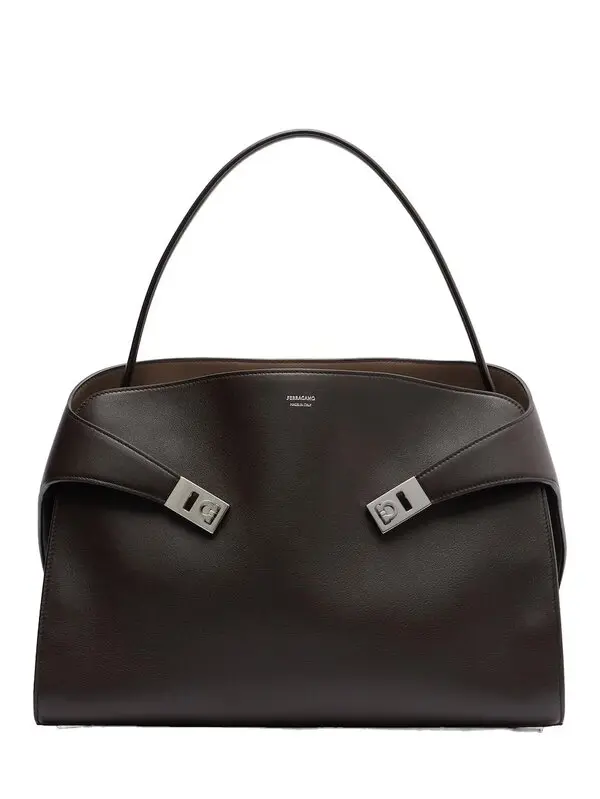 FERRAGAMO Hug Soft Medium Leather Shoulder Bag - Brown
