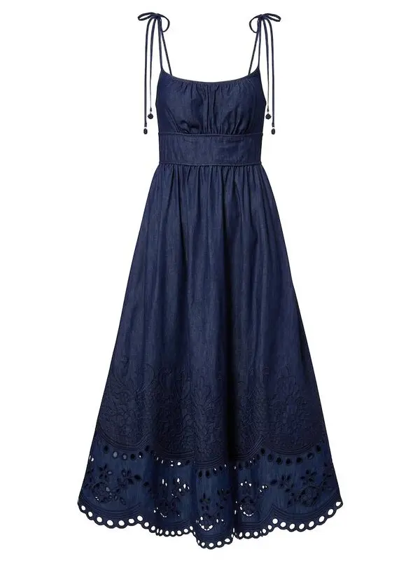 Zimmermann Mahon Broderie Anglaise Denim Midi Dress - Blue