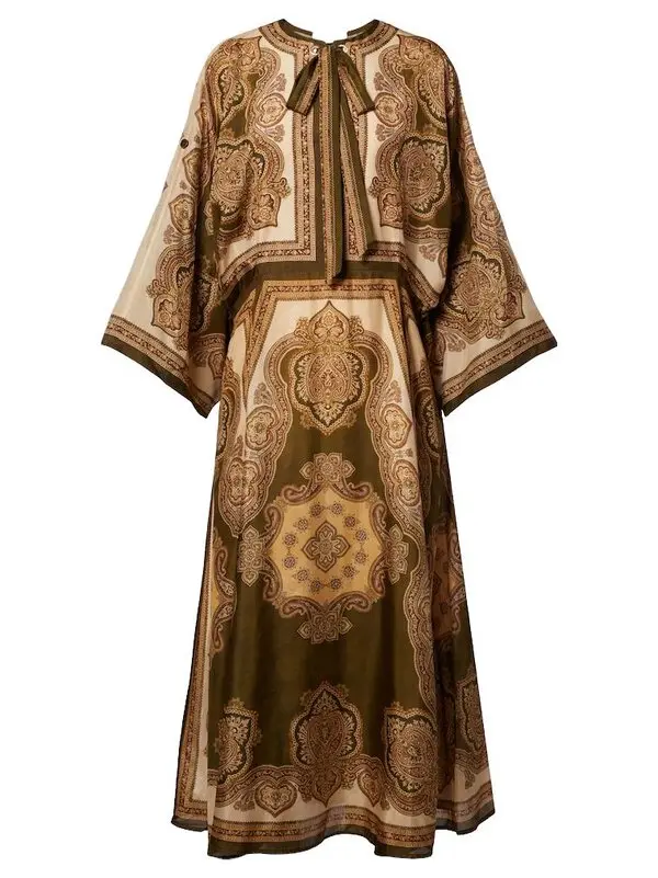 Zimmermann Mahon Paisley Silk Midi Dress - Beige