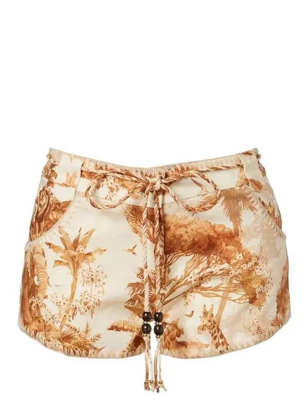 Zimmermann Indra Beaded Printed Linen Shorts - Beige