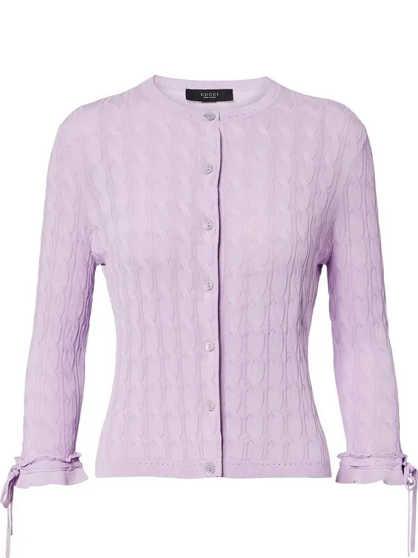 Gucci Cable Knit Cardigan With Tie Detail - Purple